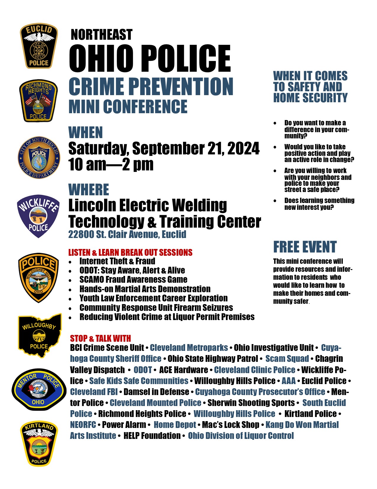 Crime Prevention Mini Conference | Euclid Police – 545 E 222nd St – 216 ...